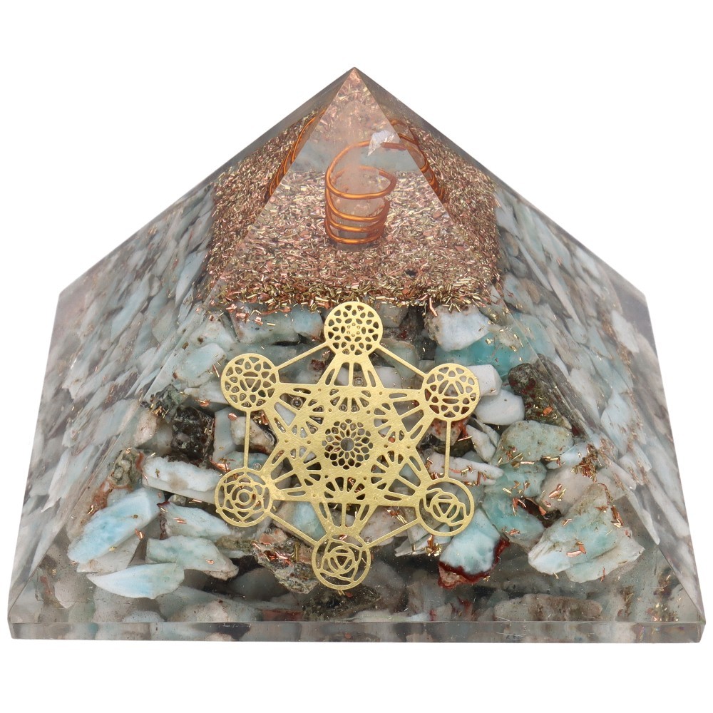 Resin Larimar Pyramid with Metatron 7x7cm